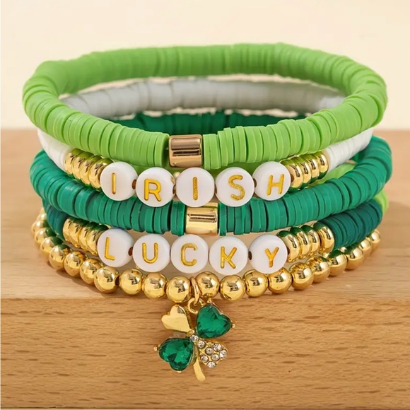 Jewelry | St Patricks Day Green Beaded Bracelet Set Stretch Bracelets ...